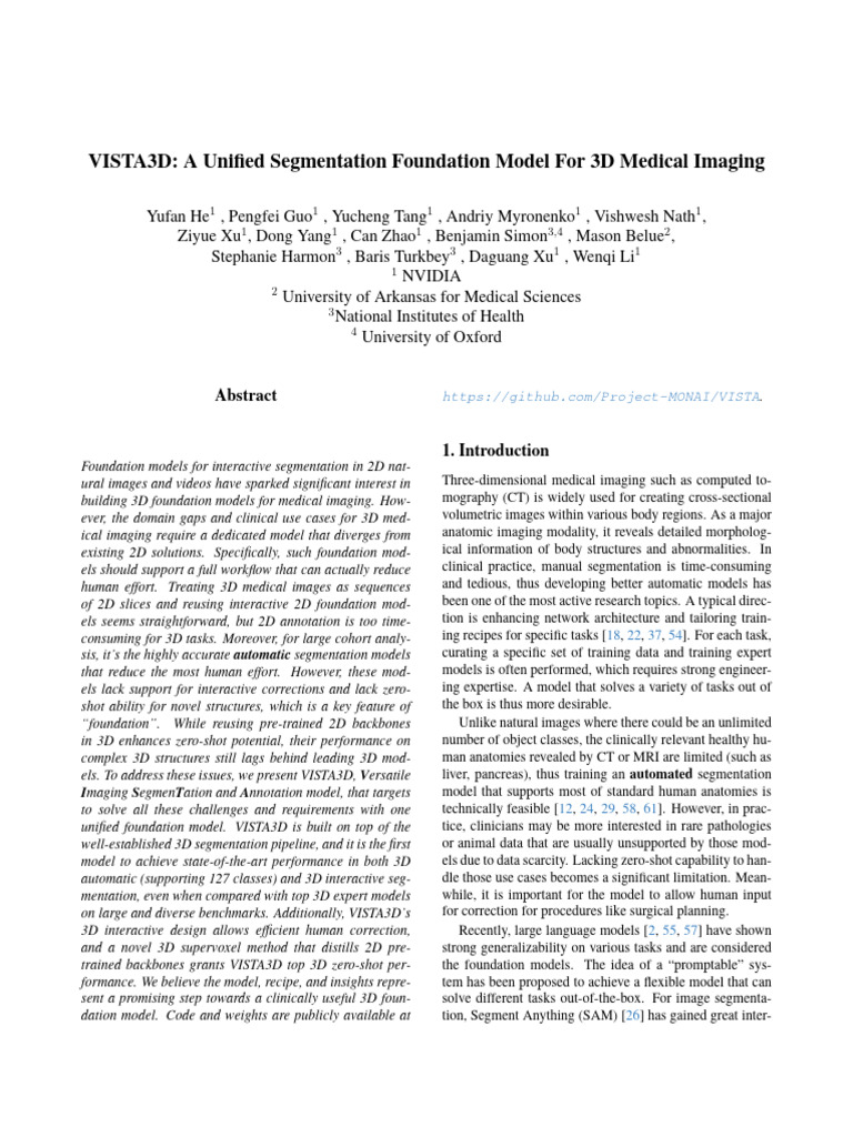 VISTA3D | PDF | Image Segmentation | Computing