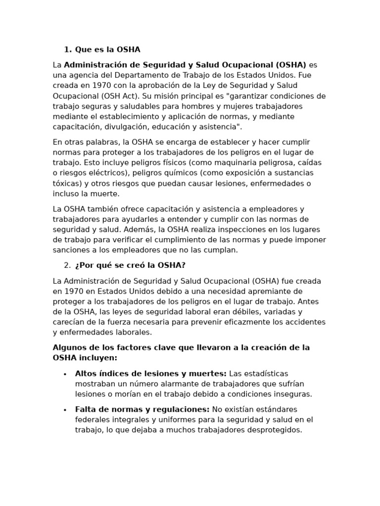 ¿Qué es la OSHA y su función? | PDF | Administración de Seguridad y ...