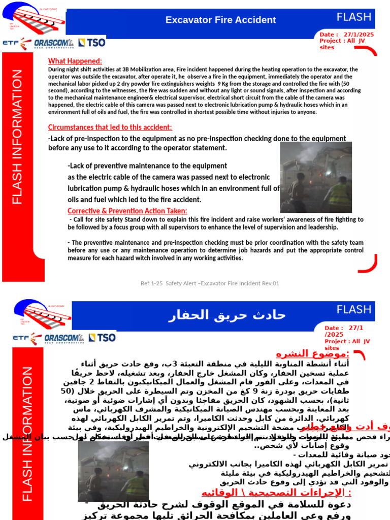 Ref 1-25 Safety Alert Excavator Fire Accident Rev.01 | PDF