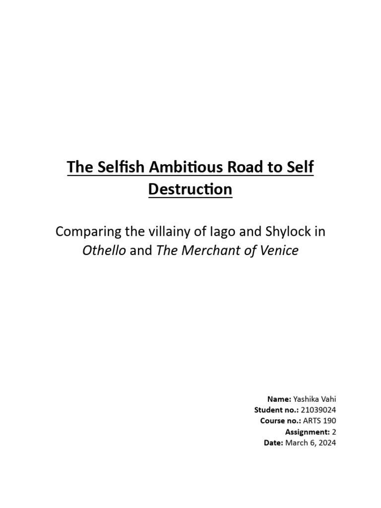 The Selfish Ambitious Road To Self Destruction | PDF | Iago | Shylock