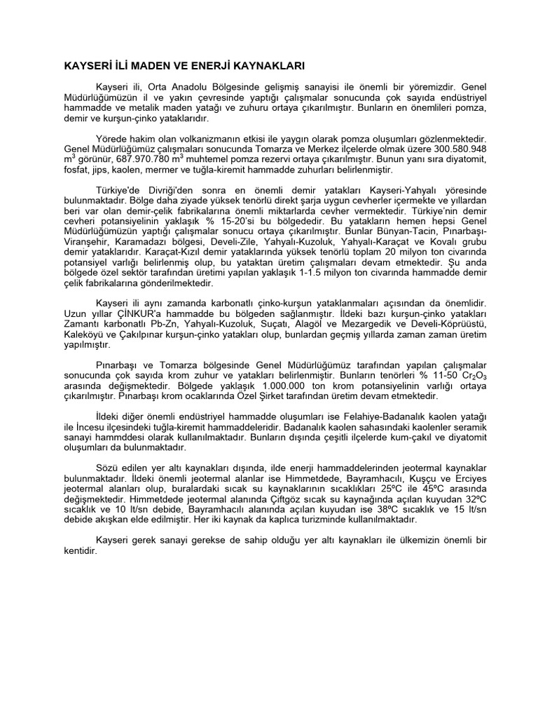 Kayseri Madenler | PDF