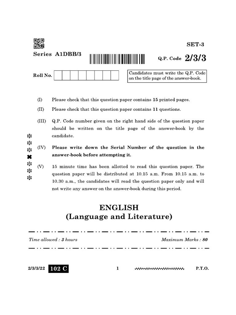 English Sample Paper | PDF