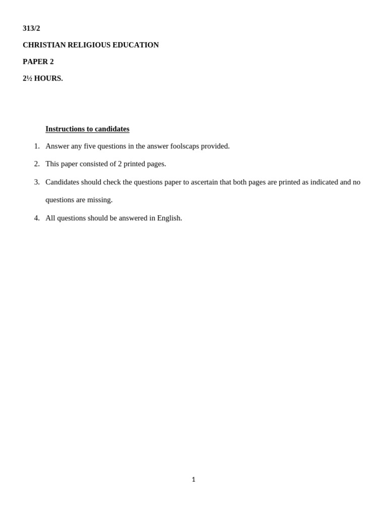 Cre Form 3 Paper 2 Questions | PDF