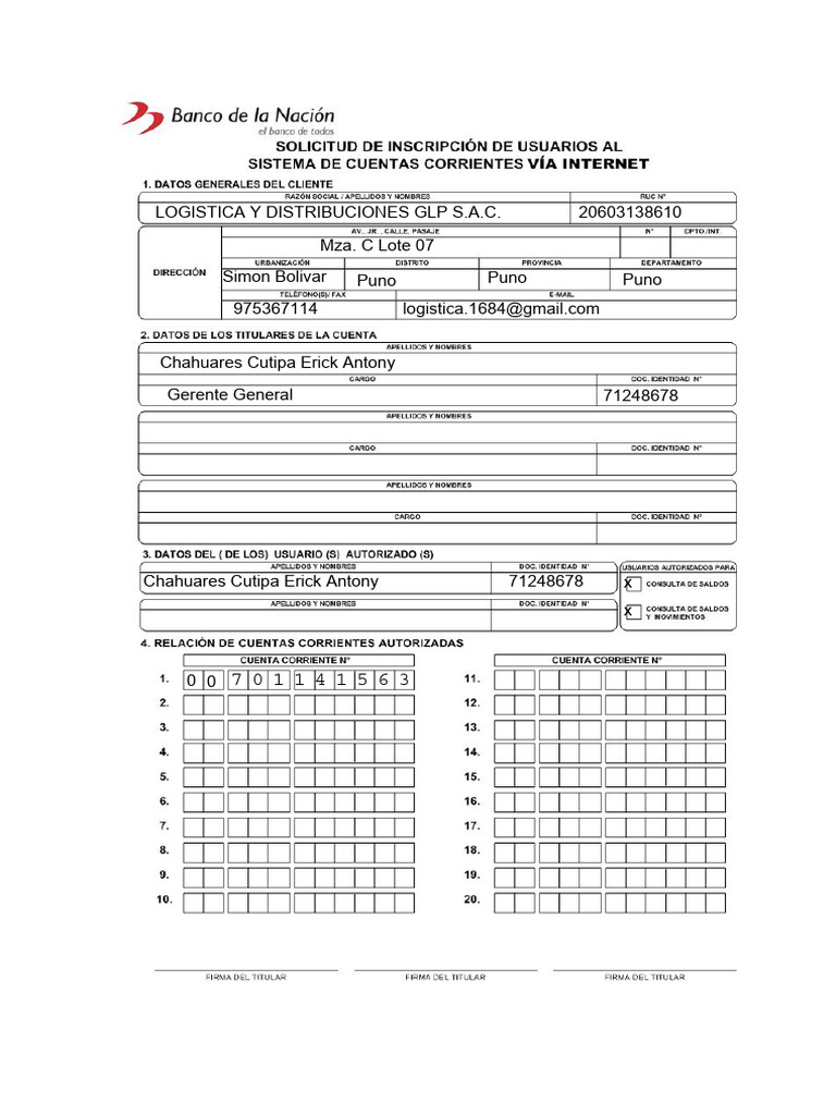 Solicitud Inscripcion Cta Cte Internet | PDF
