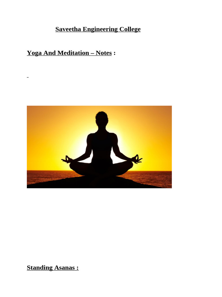 Saveetha Engg Yoga and Meditation Notes For Reference | PDF | Asana ...