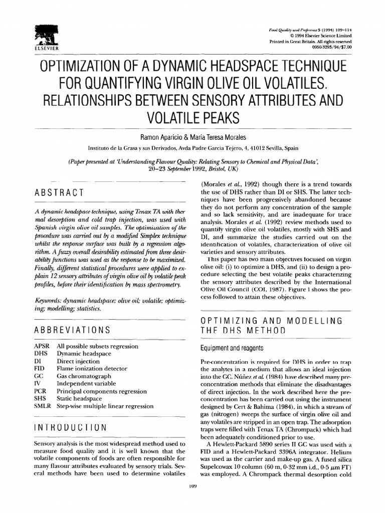 Optimization of A Dynamic Headspace Technique For Quantifying Virgin ...