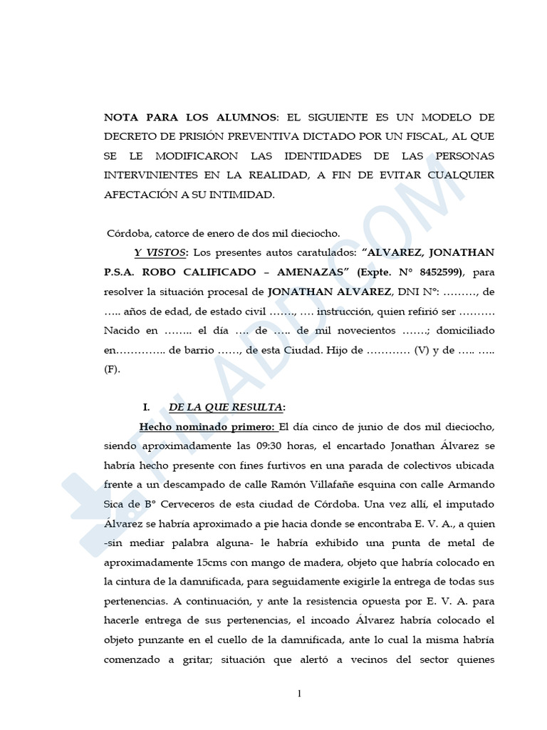 Modelo de Decreto de Prisión Preventiva | PDF | Castigos | Ley Pública