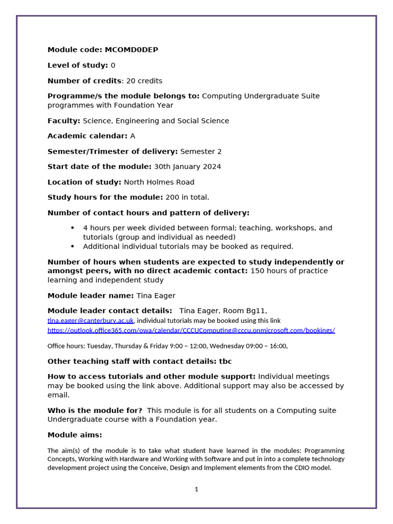 MCOMD0DEP Module-Handbook-2023-2024 | PDF | Academic Term | Learning