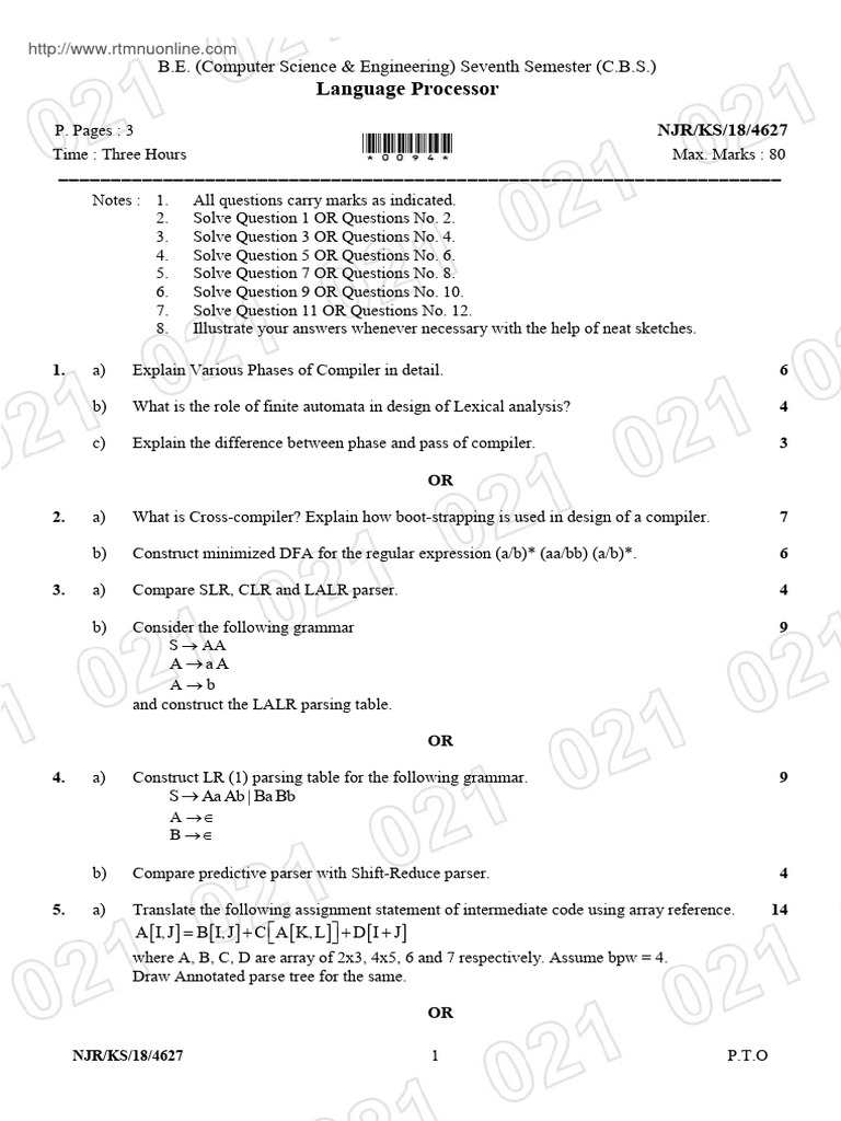 Cse 7 Sem Language Processor Summer 2018 | PDF | Parsing | Theoretical ...