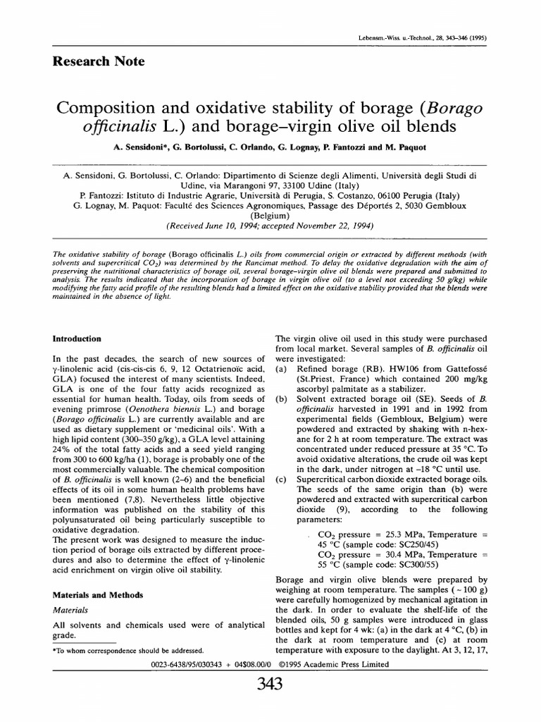 54 Pub 1995 (Sensidoni) Composition and Oxidative Stability of Borage ...