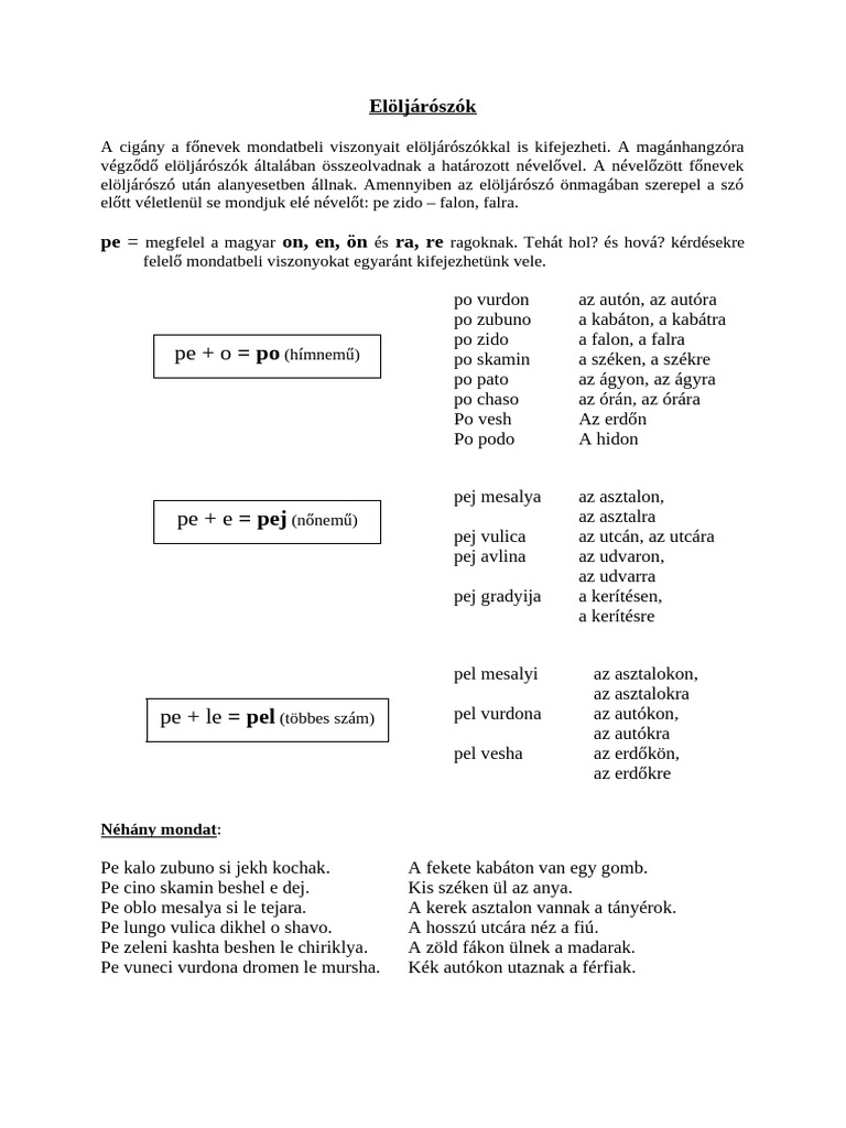 Elöljárószok Pe+ Ande | PDF