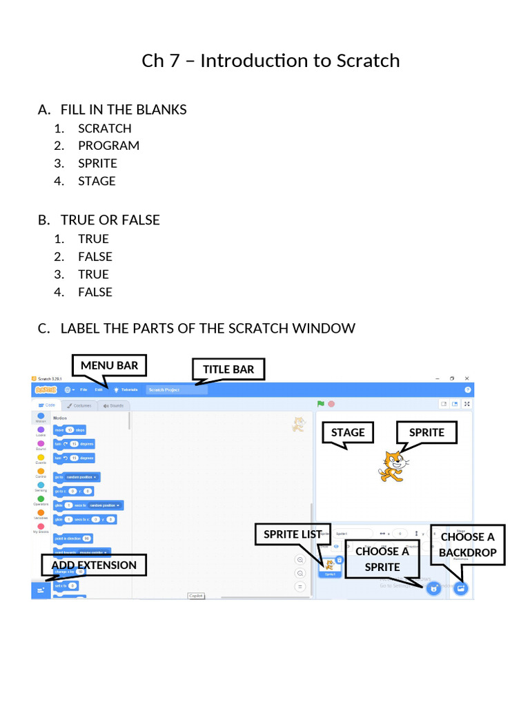 Ch 7 INTRO TO SCRATCH - EXERCISES - GRADE 3 | PDF | Scratch (Programming Language) | Software