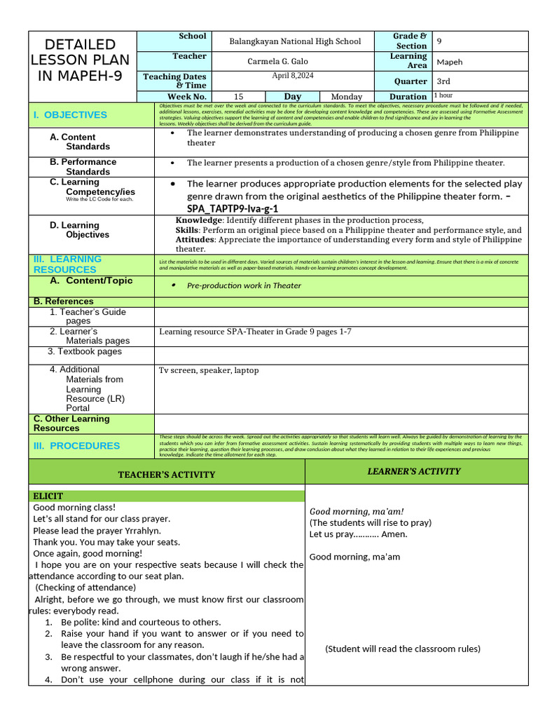 drama lesson plan | PDF | Learning | Lesson Plan