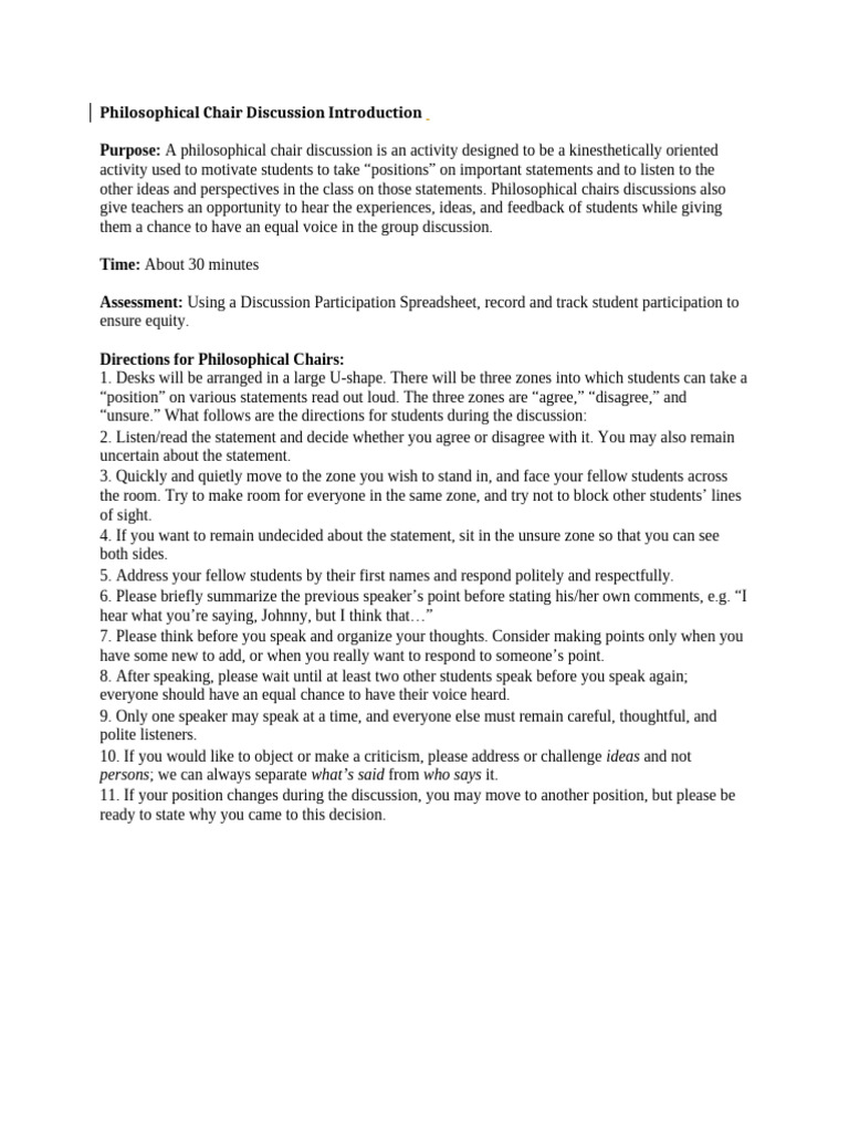 Philosophical Chair Discussion Introduction | PDF
