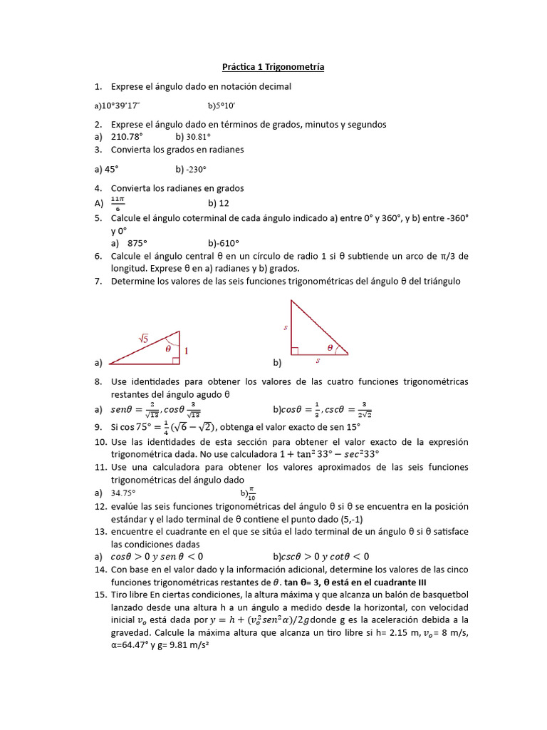 Práctica 1 Trigonometría | PDF | Funciones trigonométricas | Trigonometría