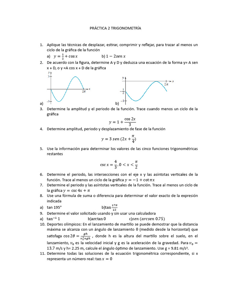 Práctica de Trigonometría y Gráficas | PDF
