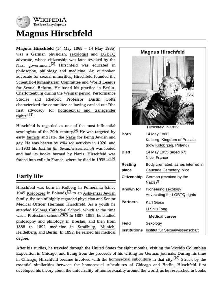 Magnus Hirschfeld: Pioneer of Sexology | PDF