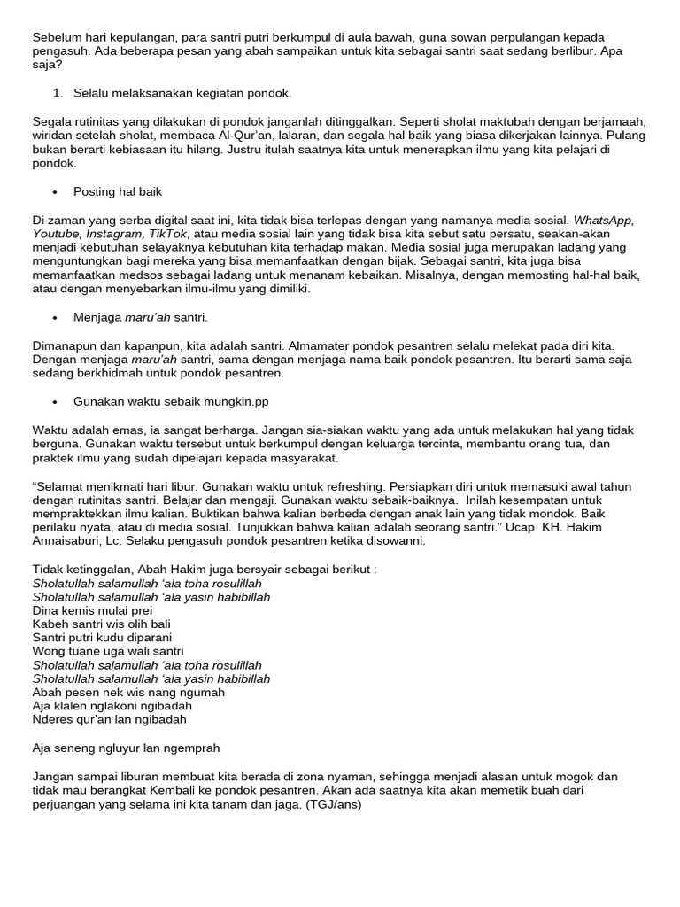 Pesan Abah untuk Santri Baru | PDF