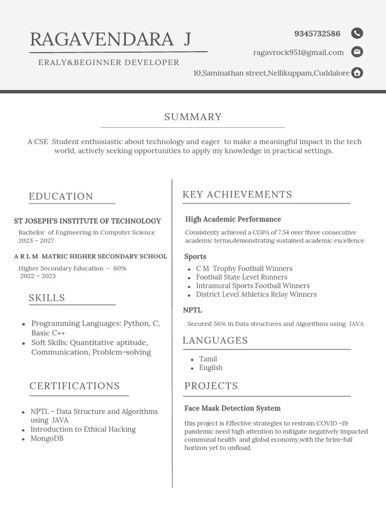 Gray and White Simple Clean Resume | PDF