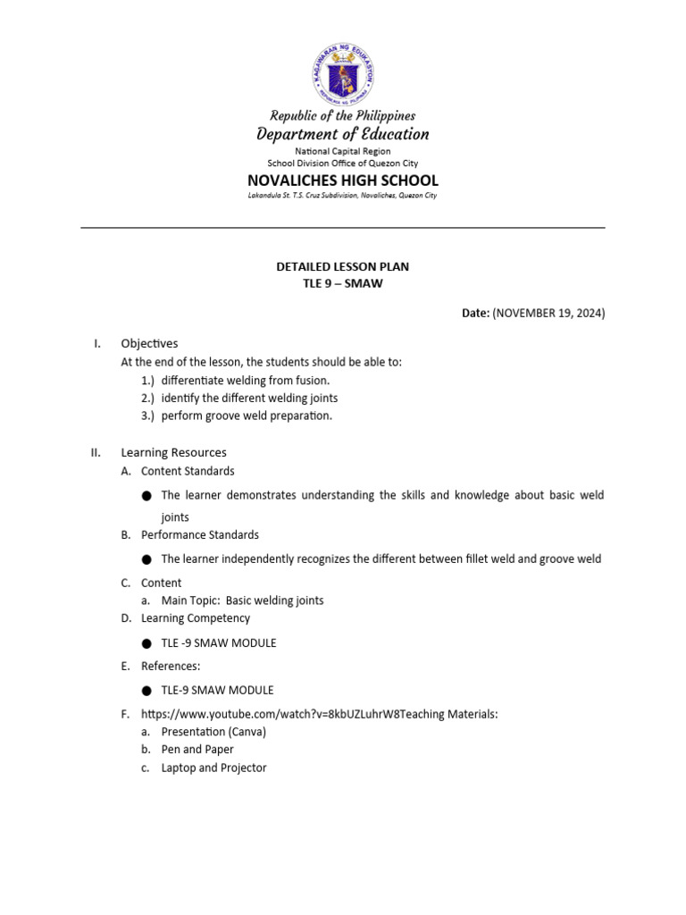 Detailed Lesson Plan 3 | PDF | Mechanical Engineering | Welding