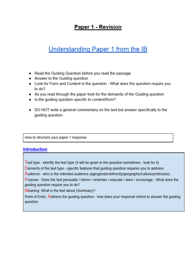 Paper 1 - Structure Template - Revision | PDF | Writing | Communication
