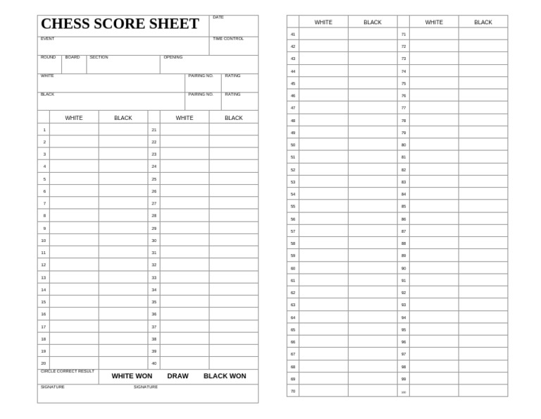Chess Game Score Sheet 3 | PDF | Chess | Traditional Board Games