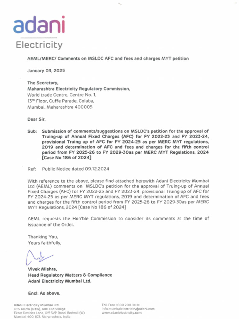 AEML Comments On SLDC Petition 186 of 2024 | PDF
