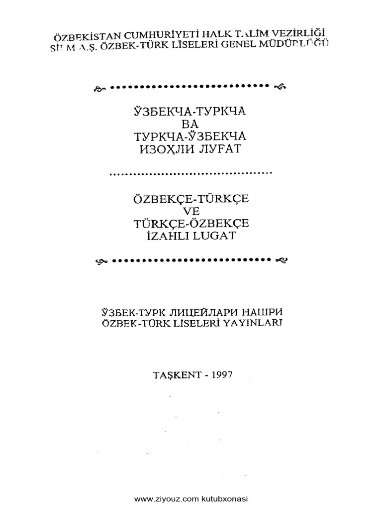 O'Zbekcha-turkcha Va Turkcha-o'Zbekcha Izohli Lug'At | PDF