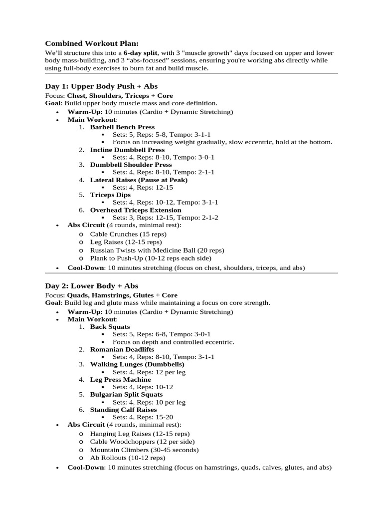 6-Day Muscle Growth & Abs Workout Plan | PDF | Strength Training ...