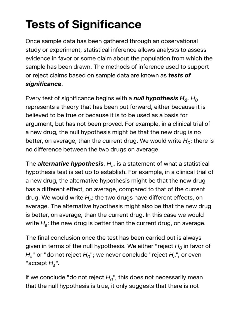 Tests of Significance | PDF | Statistical Significance | P Value