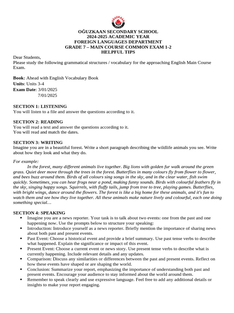 Grade 7 English Exam Prep Tips | PDF