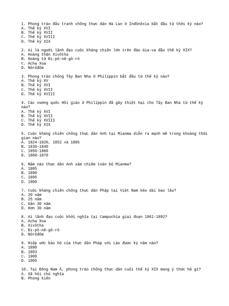20 Trac Nghiem Dong Nam A | PDF