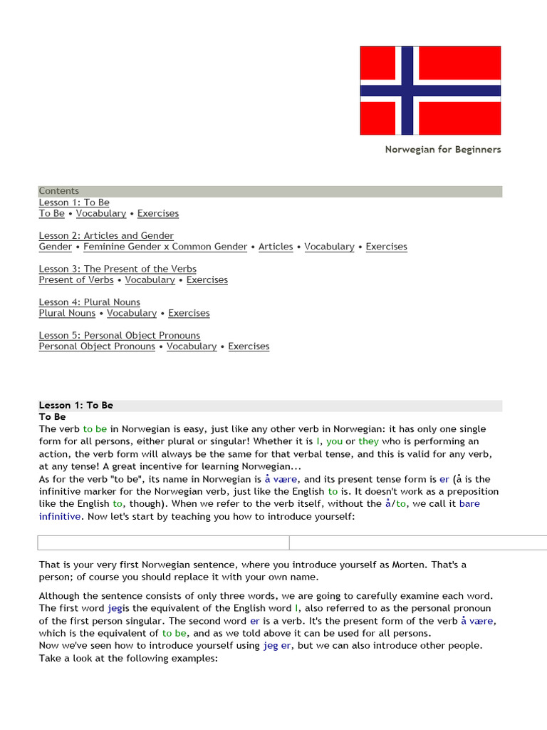 Norwegian Language Basics for Beginners | PDF | Grammatical Gender | Plural