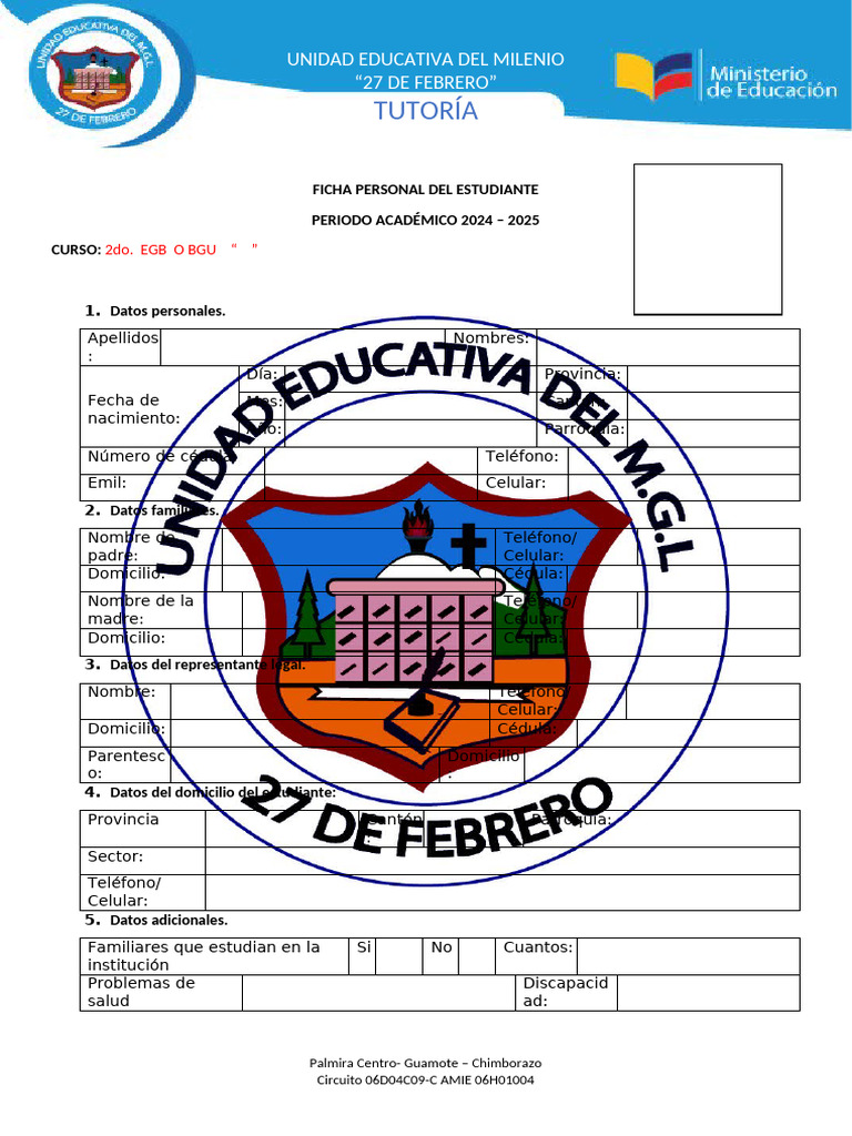 Ficha Personal Estudiante 2024-2025 | PDF