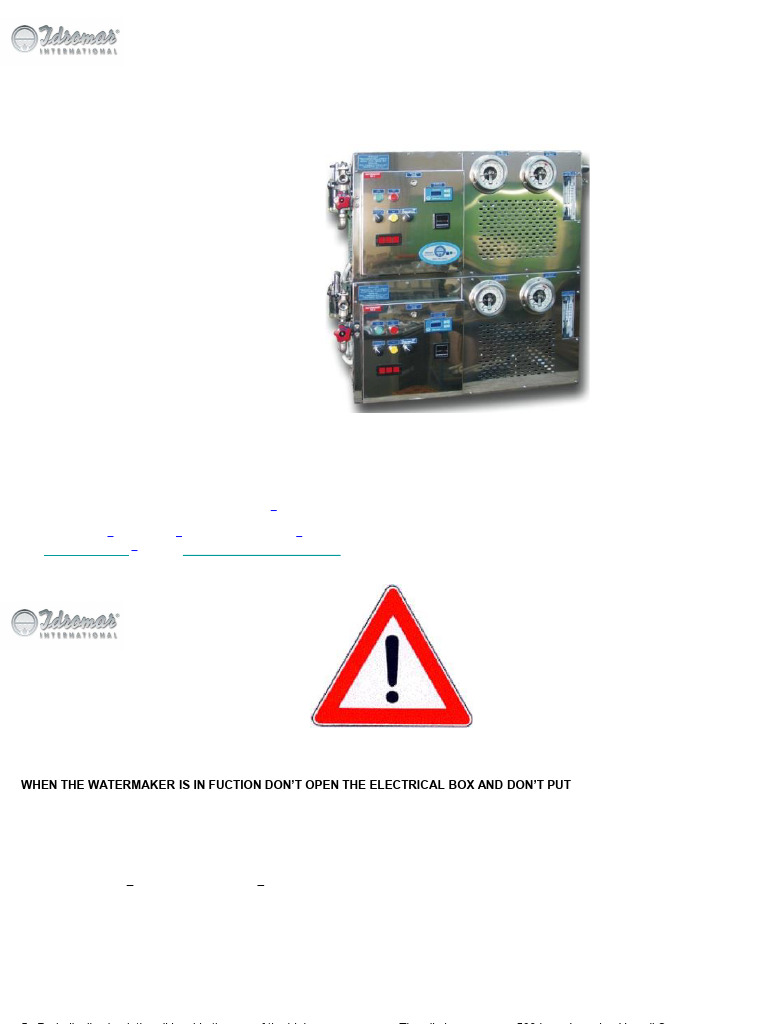 Idromar NF 250+250 Watermaker Manual | PDF | Valve | Pump