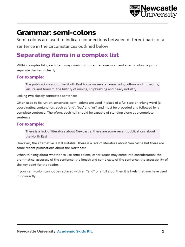 Semi-Colon Usage Guide | PDF