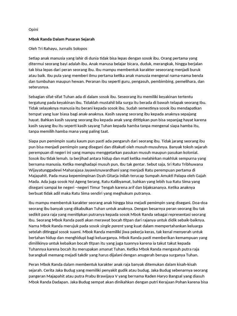 Opini-Mbok Randa Dalam Pusaran Sejarah | PDF