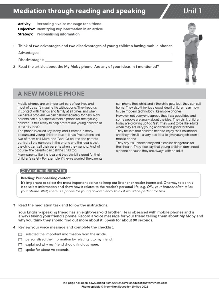 B1 Mediation Worksheets U1 | PDF