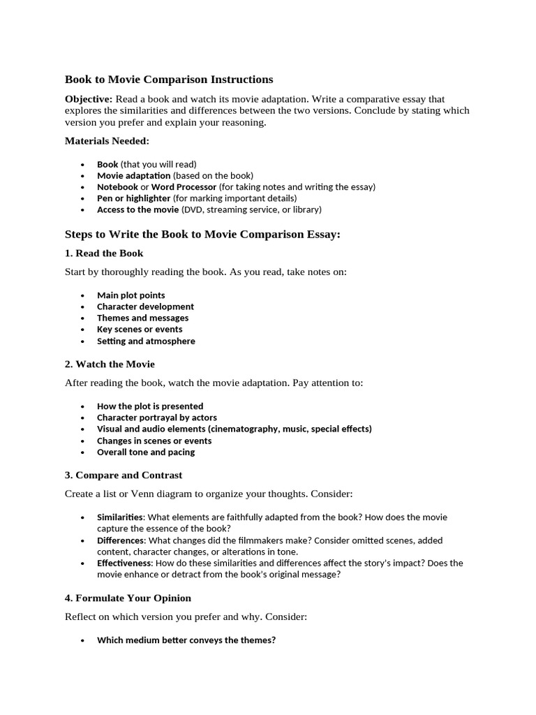 Book vs. Movie Comparison Guide | PDF | Essays | Books