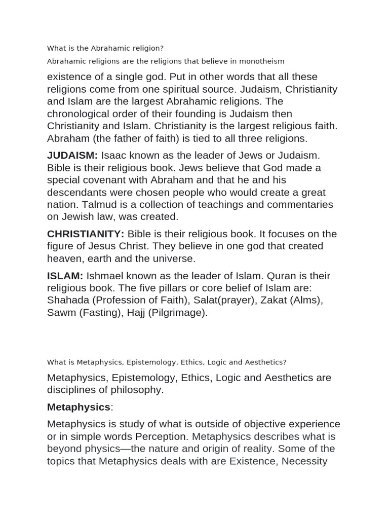 Intro to Abrahamic Religions & Philosophy | PDF | Abrahamic Religions ...