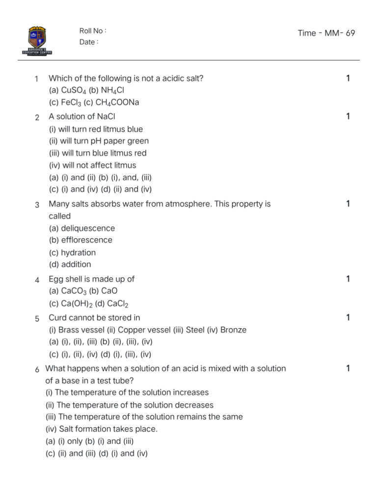 CLASS 10 SCIENCE TEST | PDF | Eye | Atmosphere Of Earth