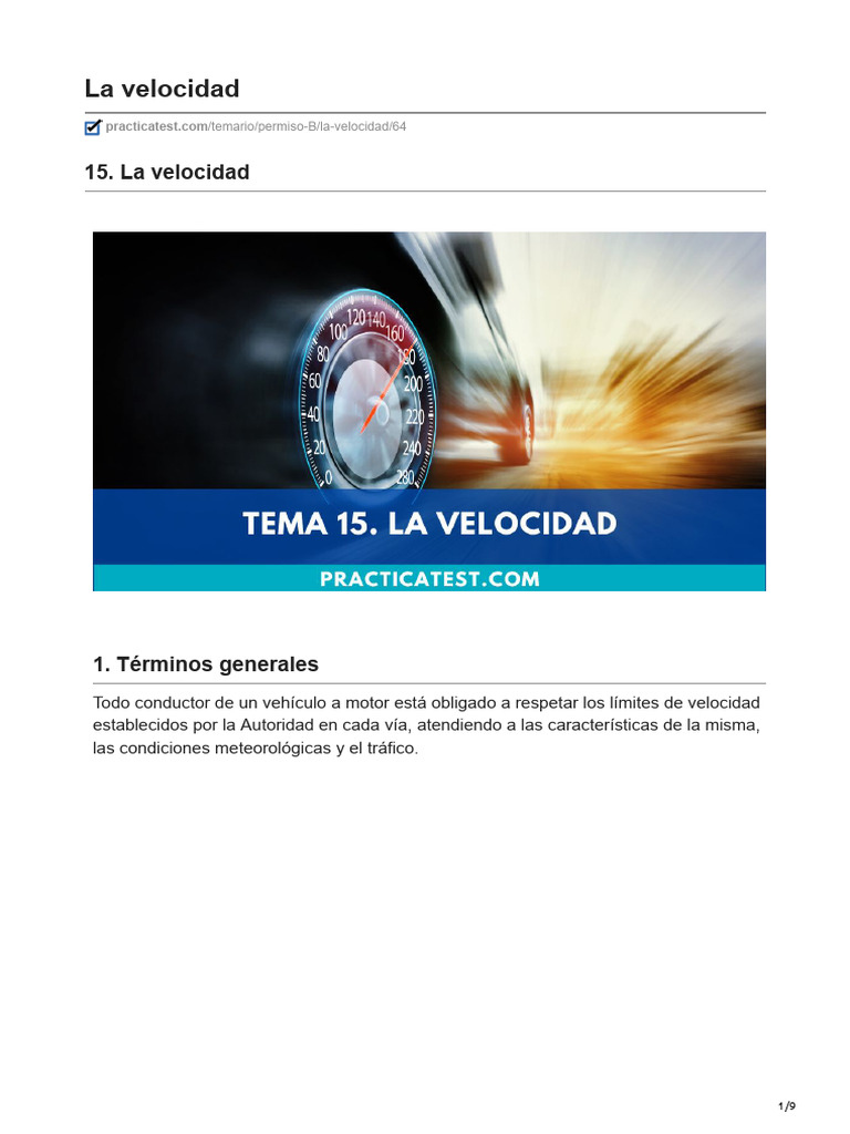 Tema15 La Velocidad | PDF | Tráfico | La carretera