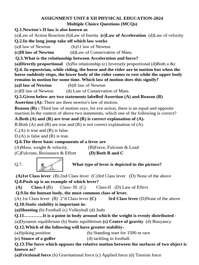 Assignment 1 Unit 8 - Answer Key | PDF | Friction | Lever