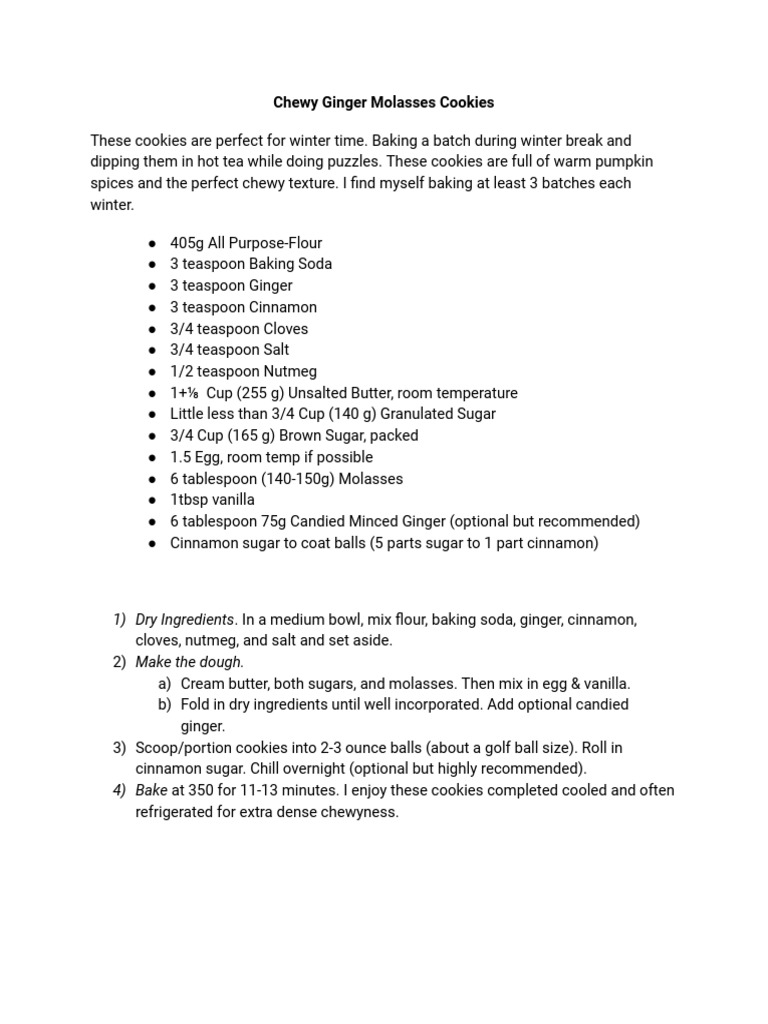 Chewy Ginger Molasses Cookie (Bake at 350 for 11, 13 From Frozen, Pan ...