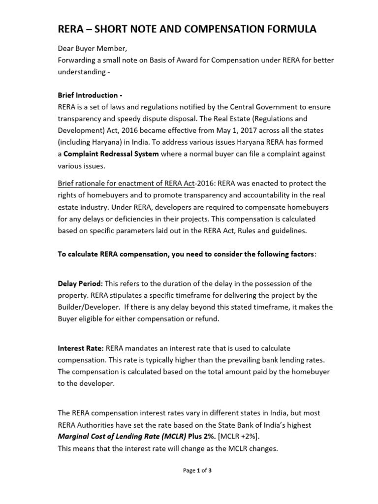 RERA Compensation Calculation Guide | PDF | Interest | Interest Rates