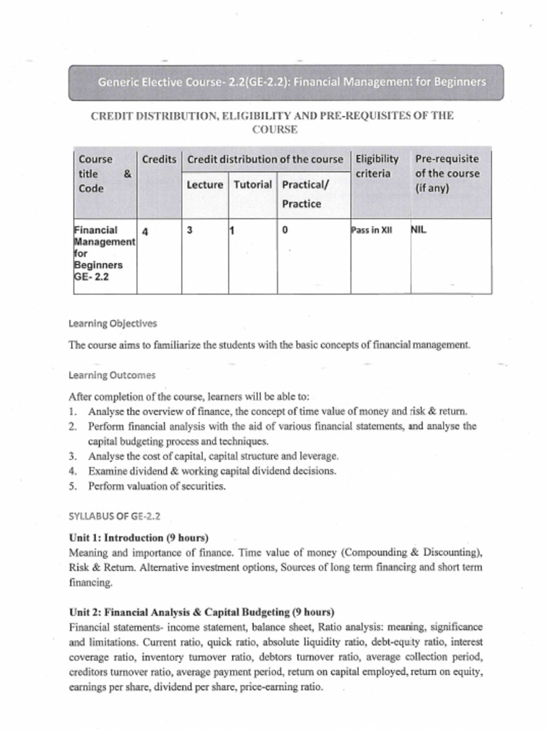 GE - Financial Management For Beginners | PDF | Capital Budgeting ...