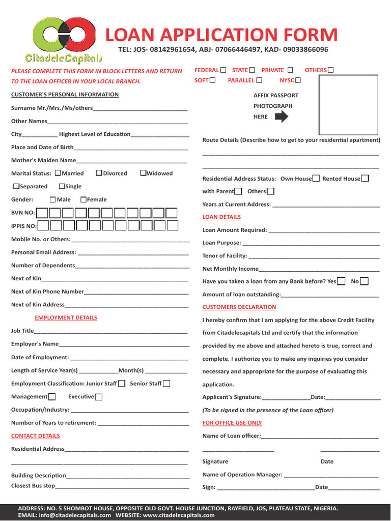 APPLICATION FORM(1) | PDF | Loans | Credit
