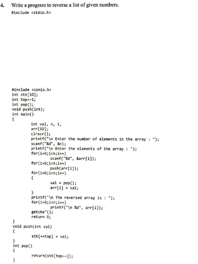 Reverse a List of Numbers in C | PDF