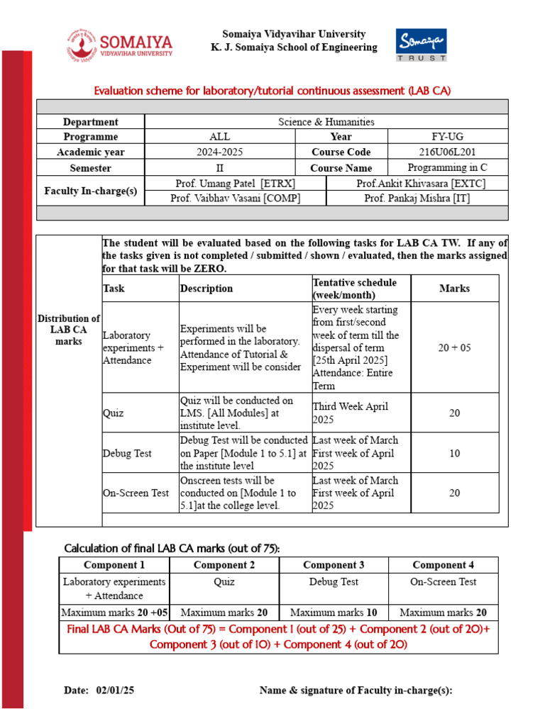 LAB CA SCHEME_Programming_IN_C | PDF | Evaluation