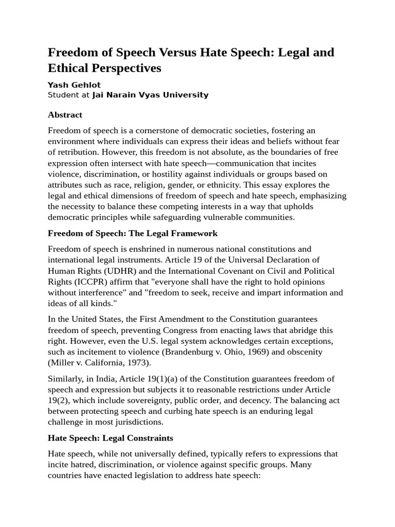 Balancing Free Speech and Hate Speech | PDF | Hate Speech | Freedom Of ...